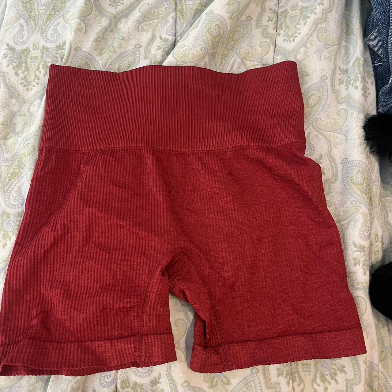Colsie- red ribbed biker shorts. perfect condition,... - Depop
