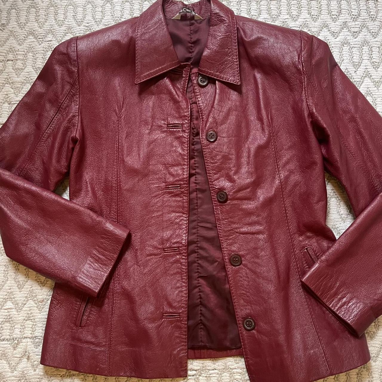 Red vintage leather jacket Genuine leather Size M - Depop