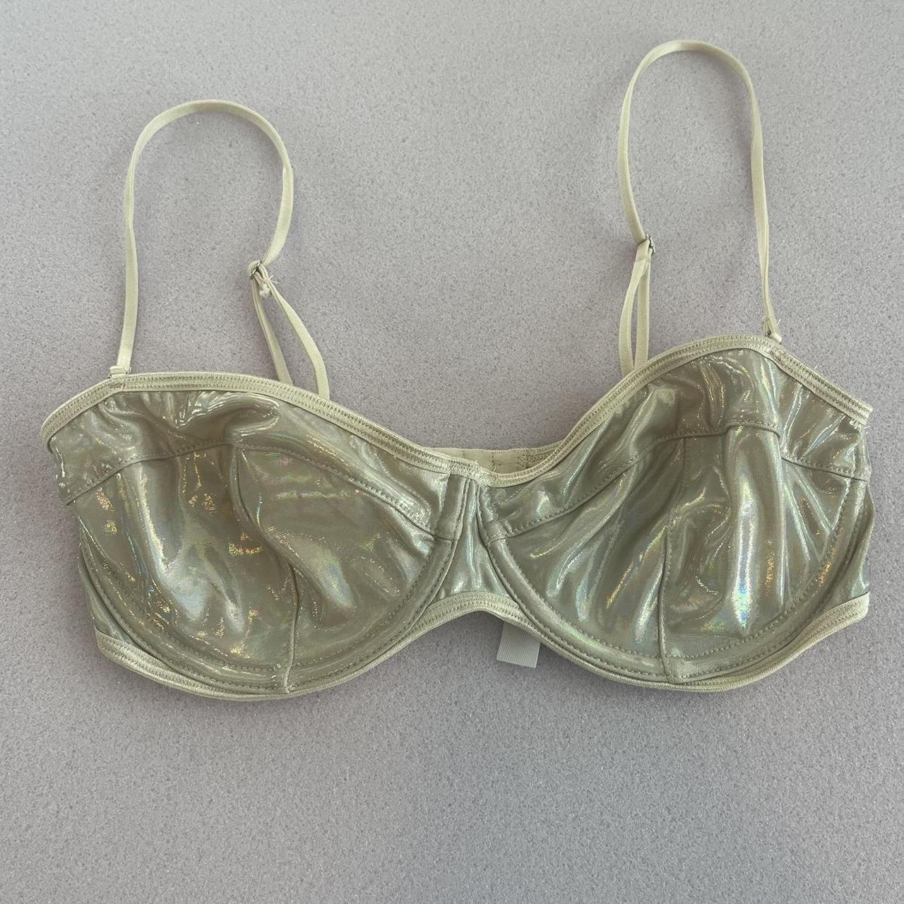 Holographic Bra Size 34D, worn once, adjustable... - Depop