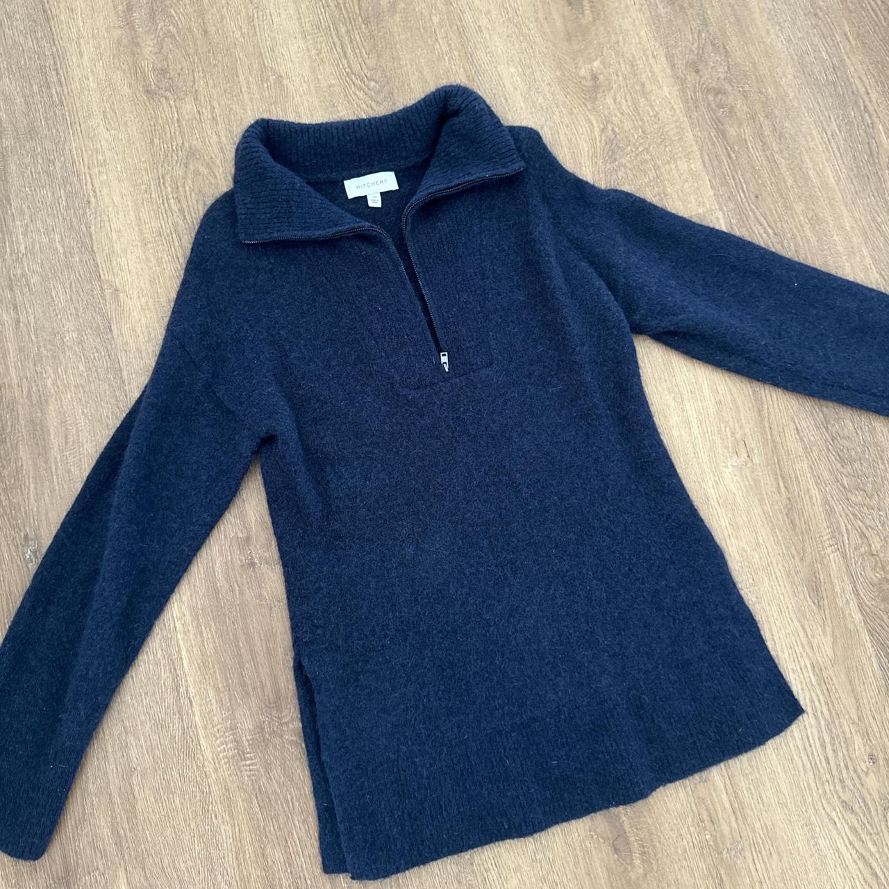Witchery Navy Zip Wool Sweater #witchery - Depop