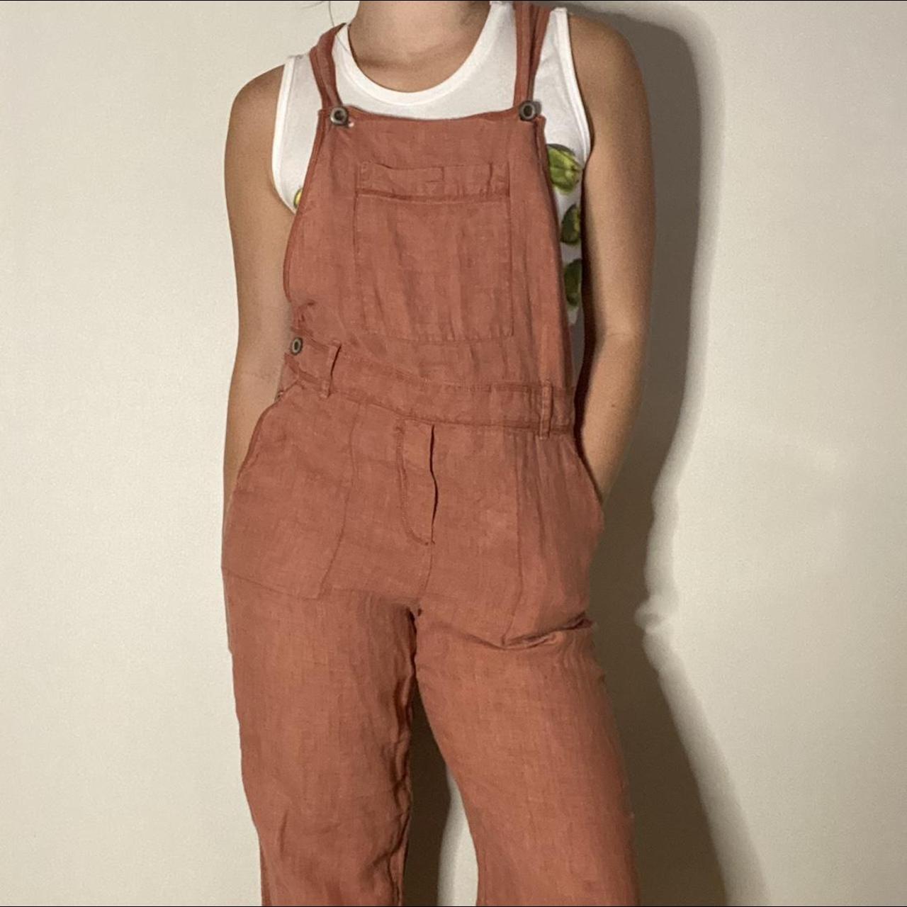 Coral pink linen overalls Size S Model size US... - Depop