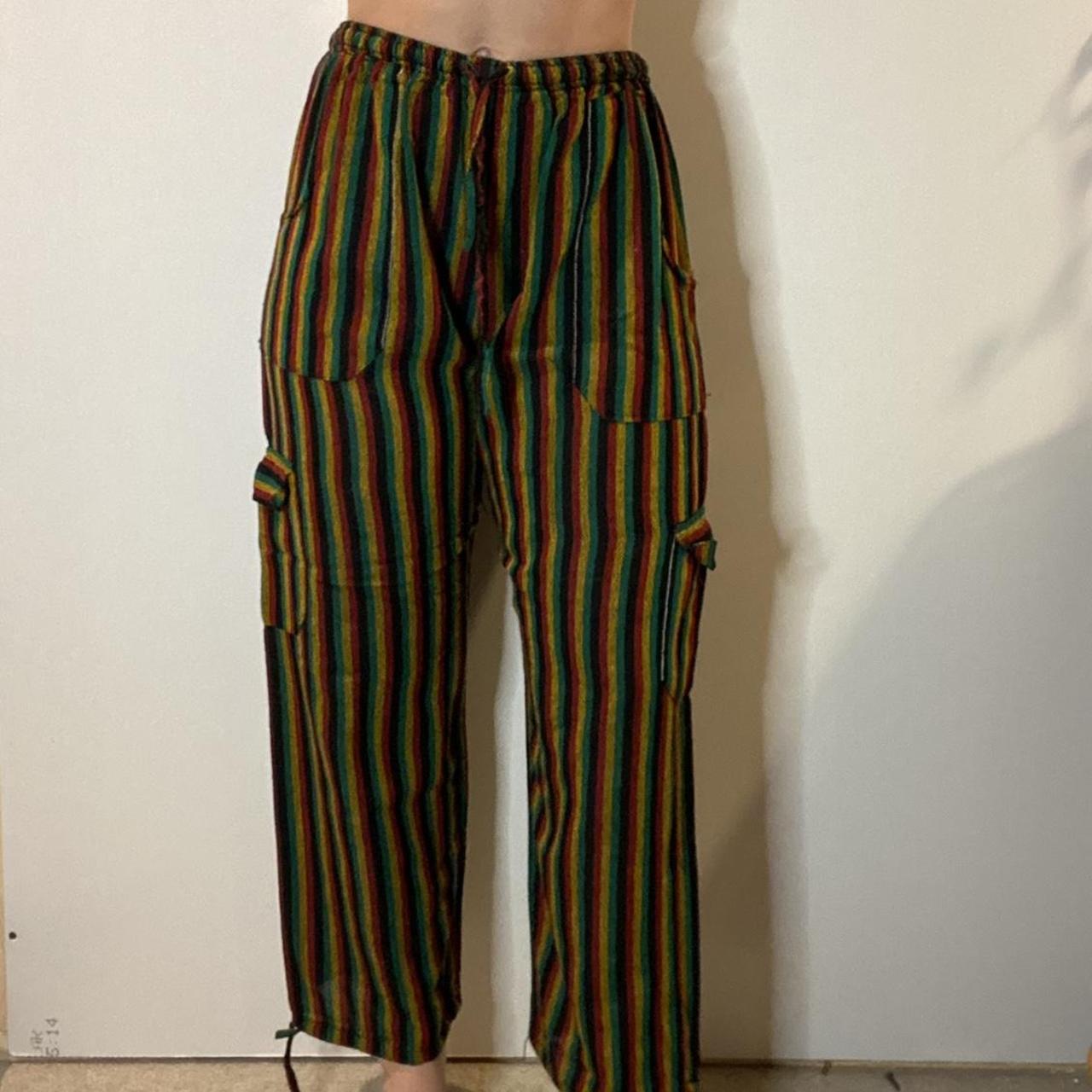 Rasta reggae striped harem cargo pant Size S Model... - Depop