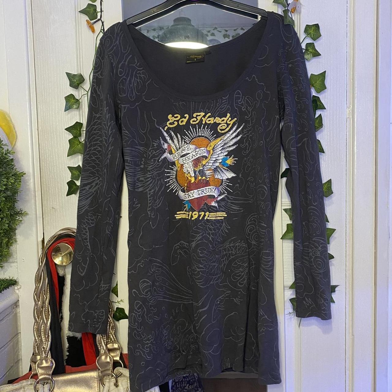 Ed Hardy x Urban Outfitters Long Sleeve Grey Graphic... - Depop