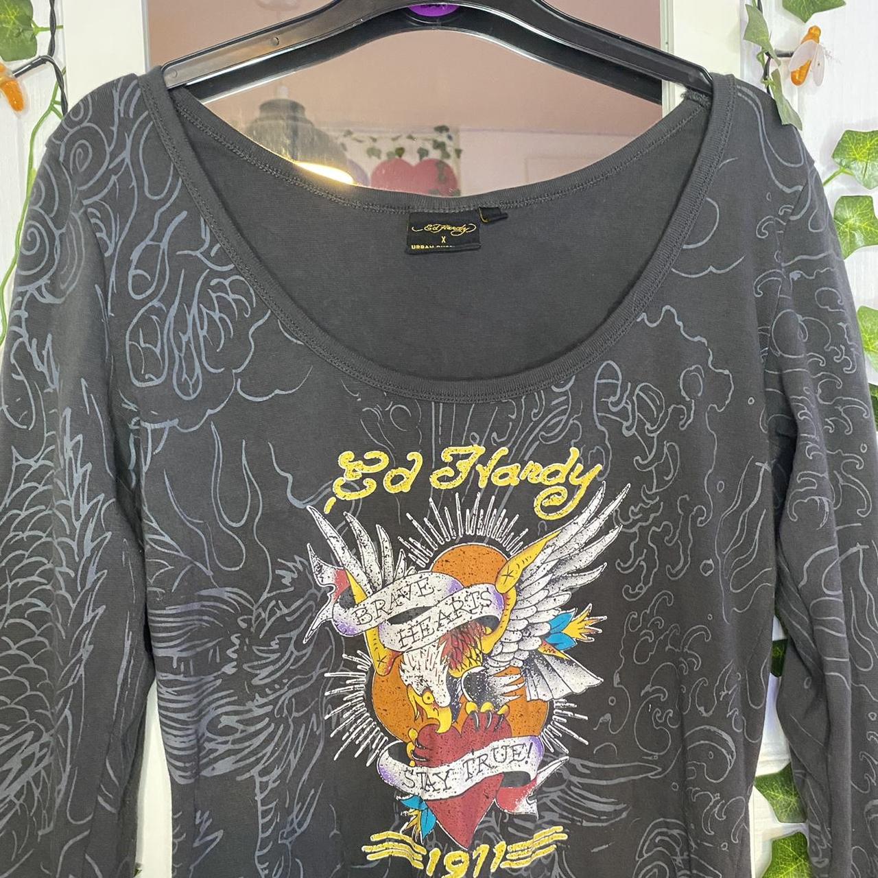 Ed Hardy x Urban Outfitters Long Sleeve Grey Graphic... - Depop