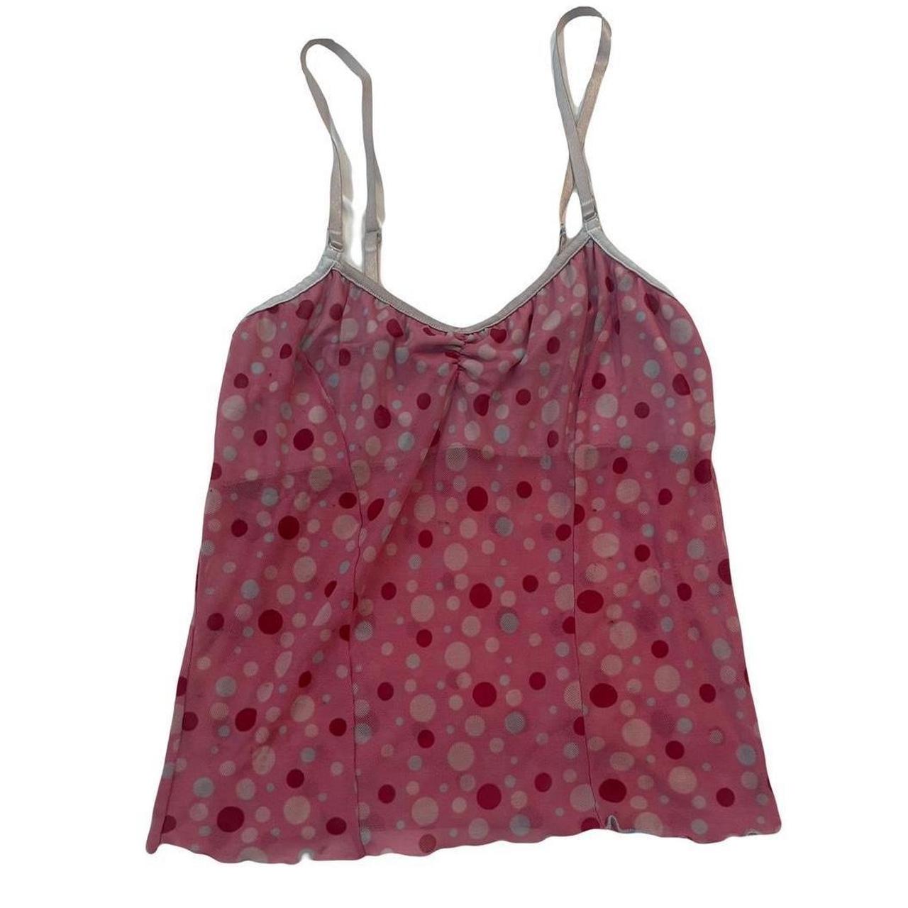 mesh pink polka dot tank top perfect y2k... - Depop