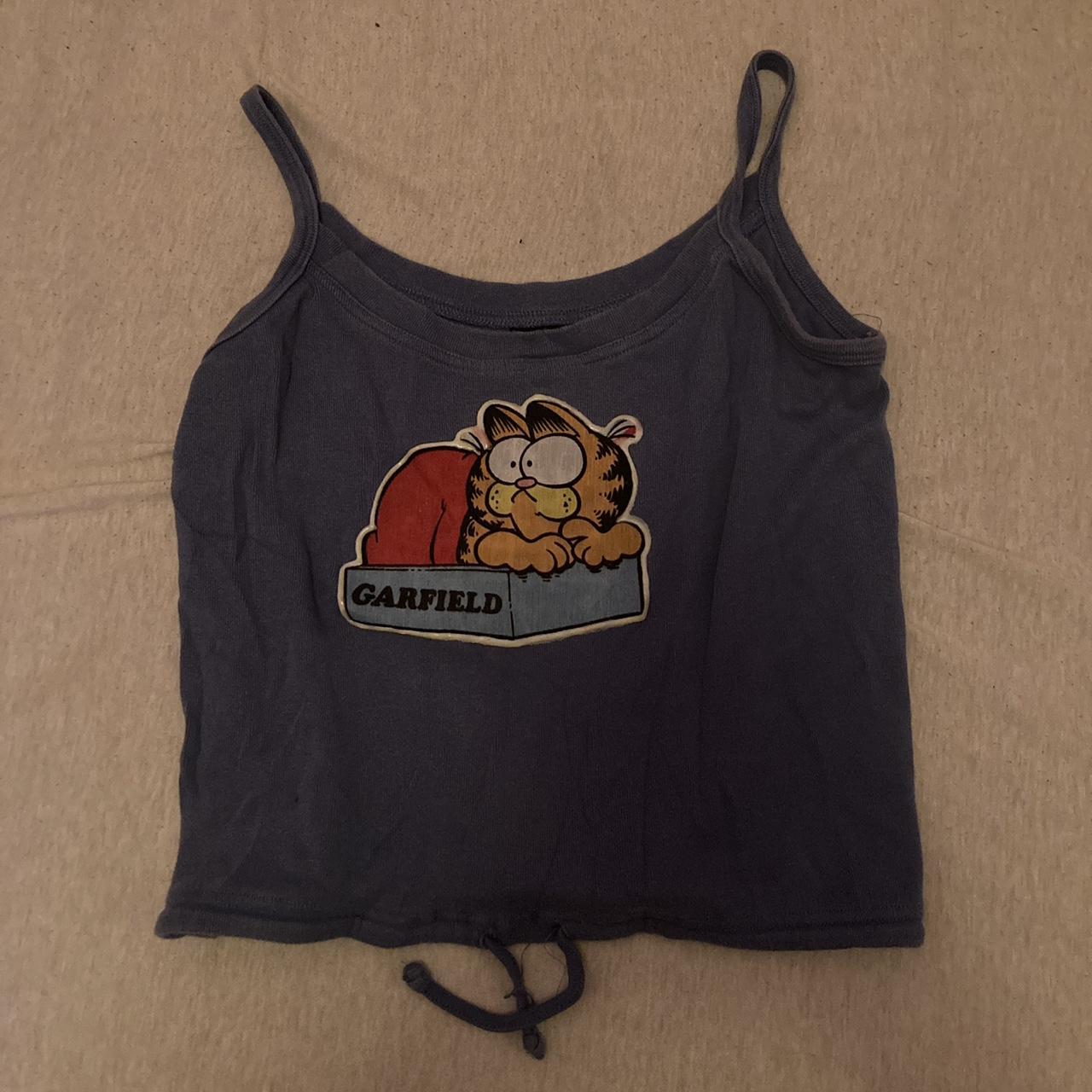 Vintage Garfield cropped tank bottom has a string to... - Depop