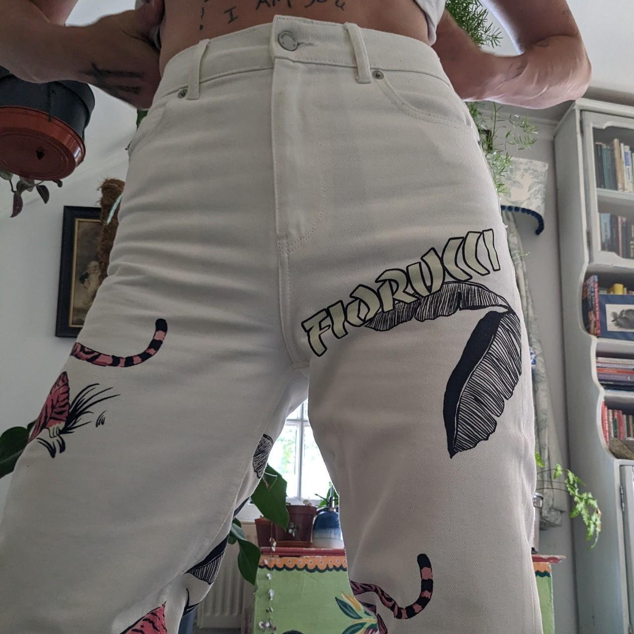 Fiorucci white bootcut highwaisted jeans with tiger... - Depop
