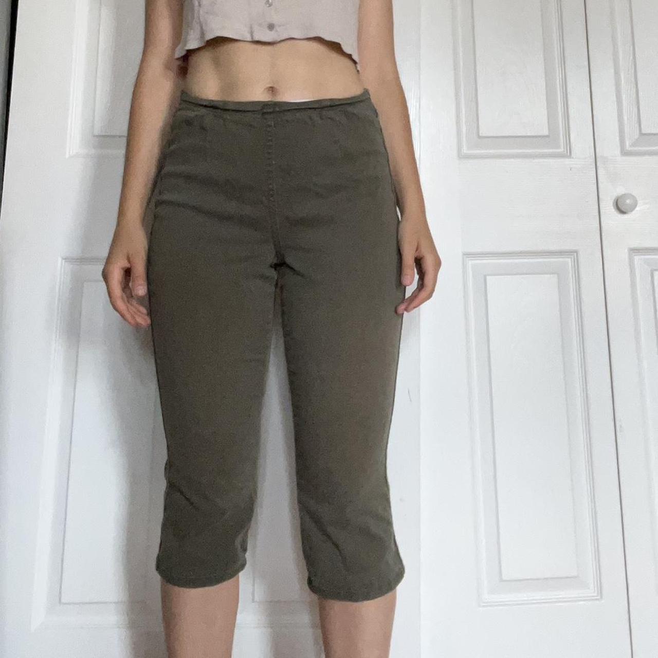 Medium olive green stretchy capris comfy and cute!... - Depop