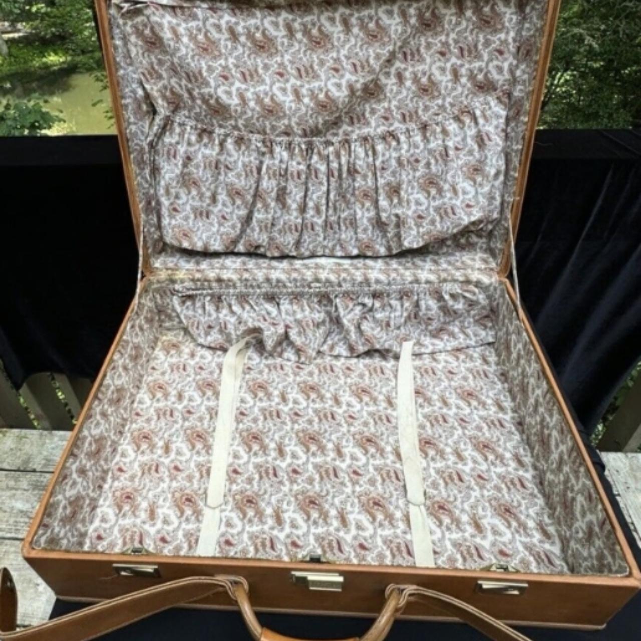 Vintage Large Tan Belted Leather Suitcase Luggage... - Depop