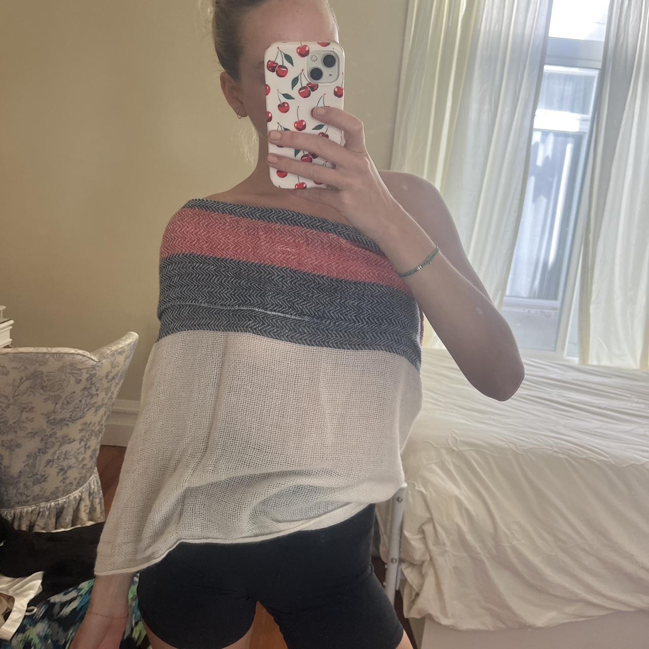 Pink and white one shoulder poncho shawl Perfect... | Depop