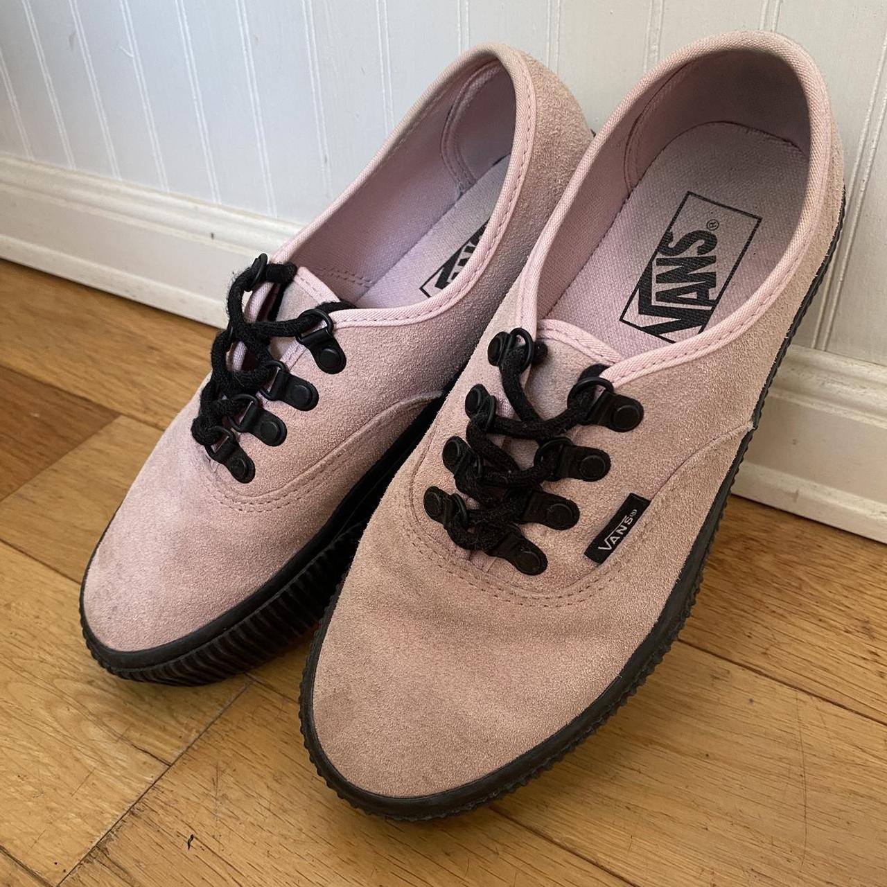 pink & black vans platform sneakers only worn a... - Depop