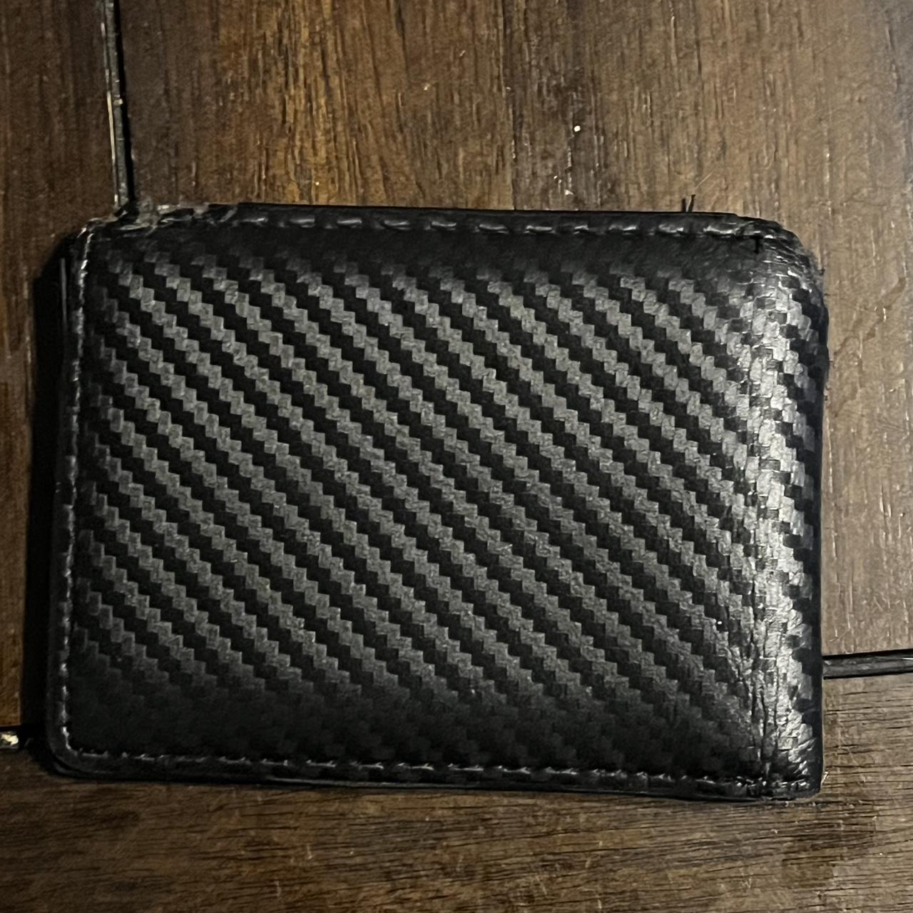Black carbon fiber wallet with card slots and cash... - Depop