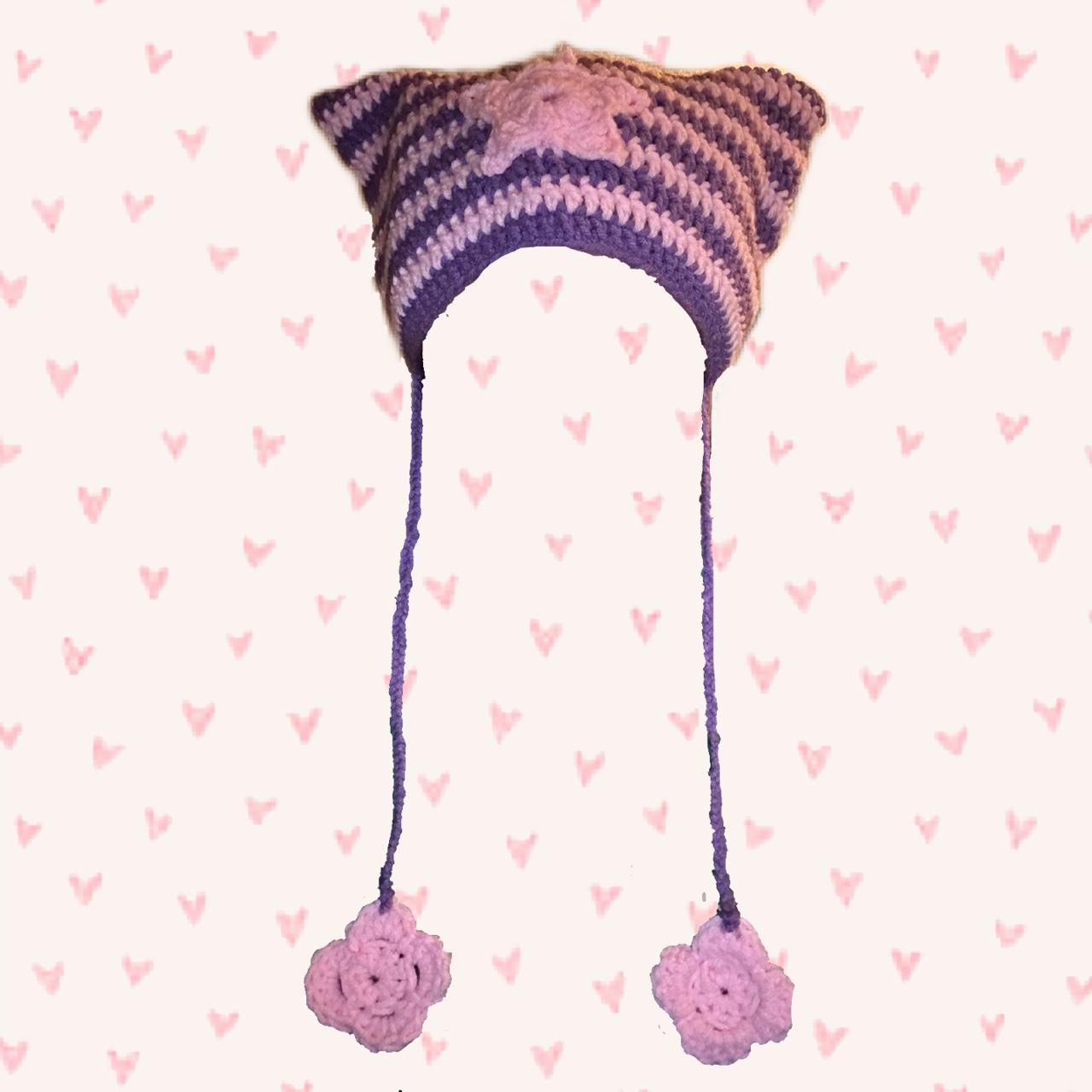 Handmade super cute pink + purple beabadoobee hat!... - Depop
