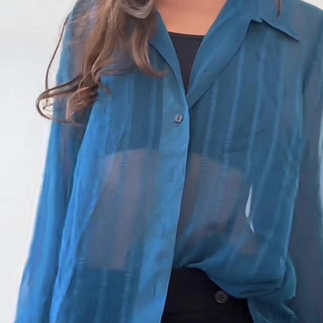 Blue Sheer Top - Depop