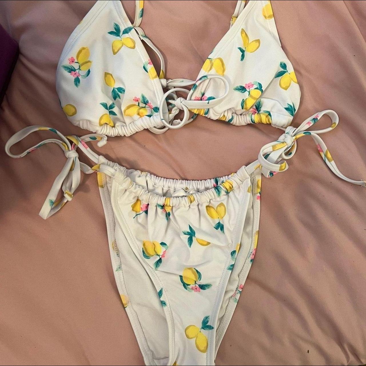target lemon print string bikini only worn once for... - Depop