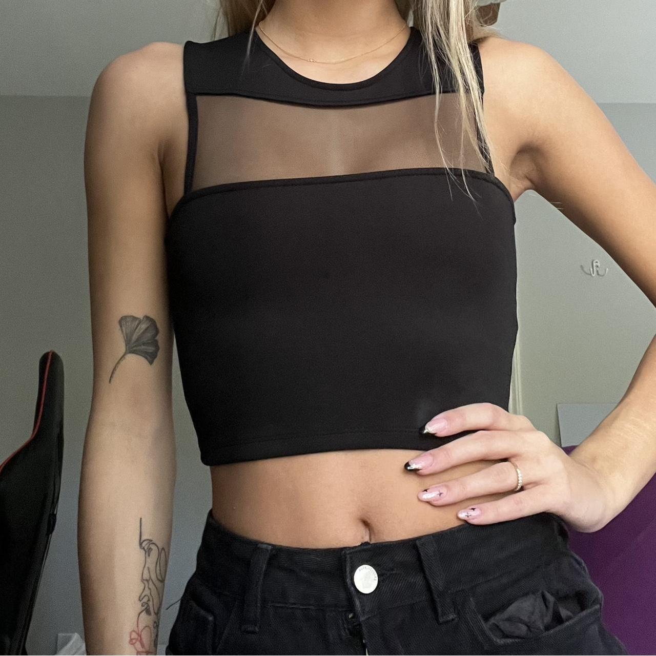 cropped tank top with mesh detailing thick,... - Depop