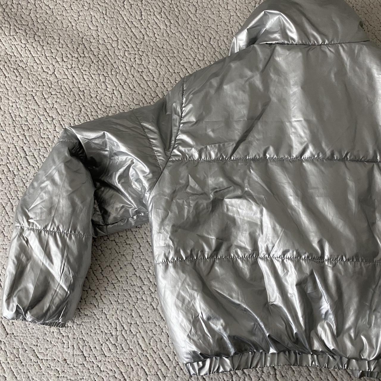 Metallic silver cropped puffer jacket. Lightweight... - Depop