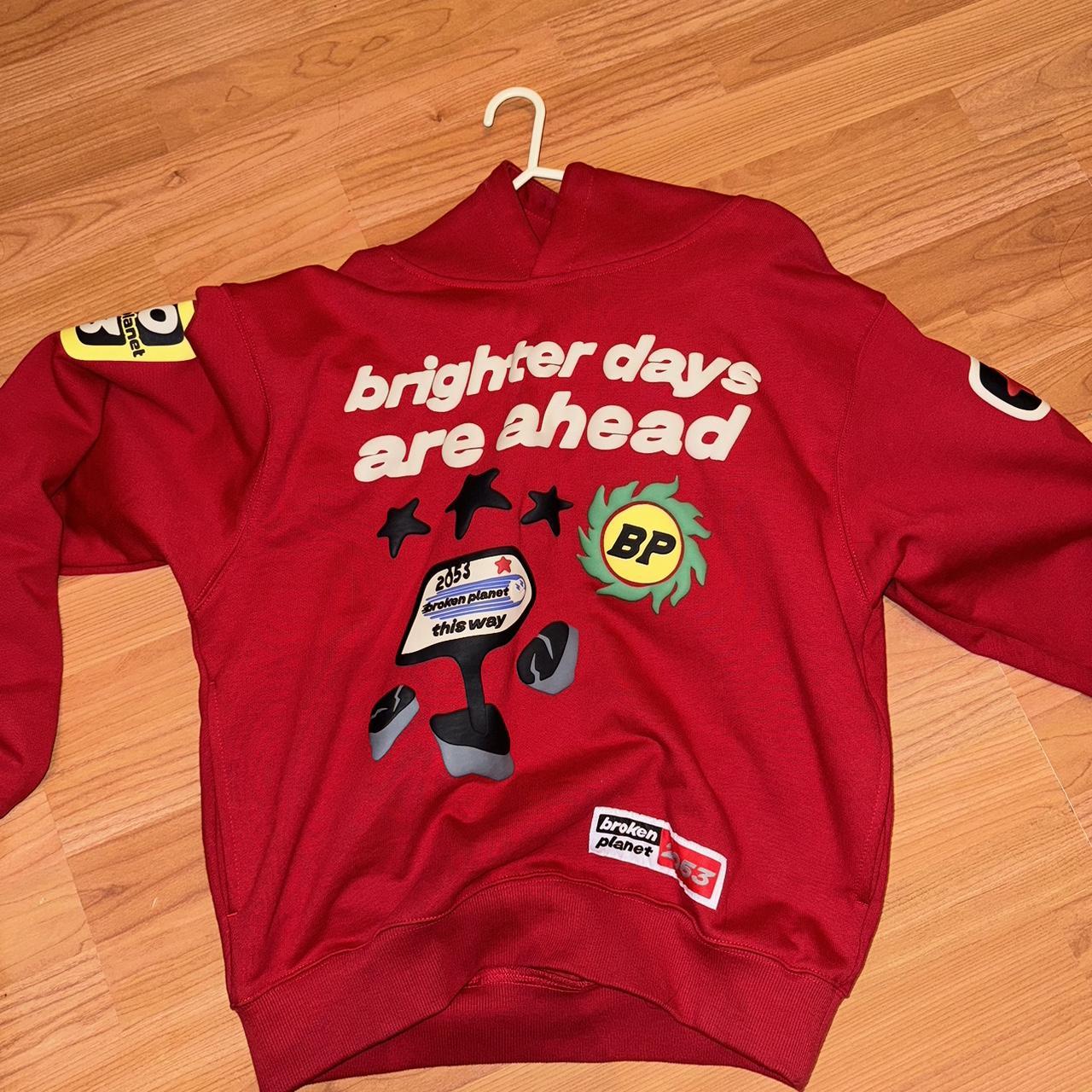 Broken Planet ‘brighter days are ahead’ red hoodie... - Depop