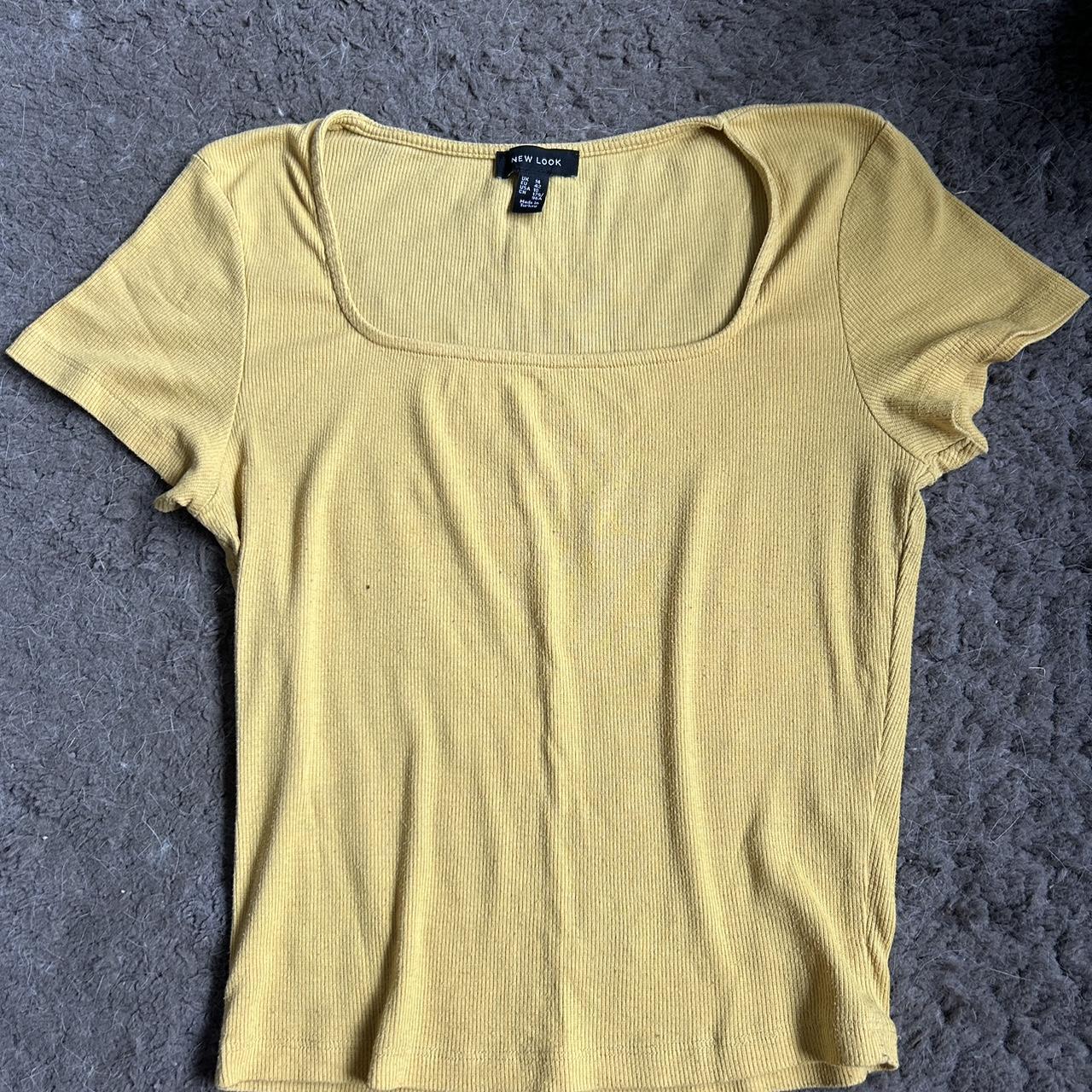 Pale yellow tight fitting T-shirt Worn but great... - Depop