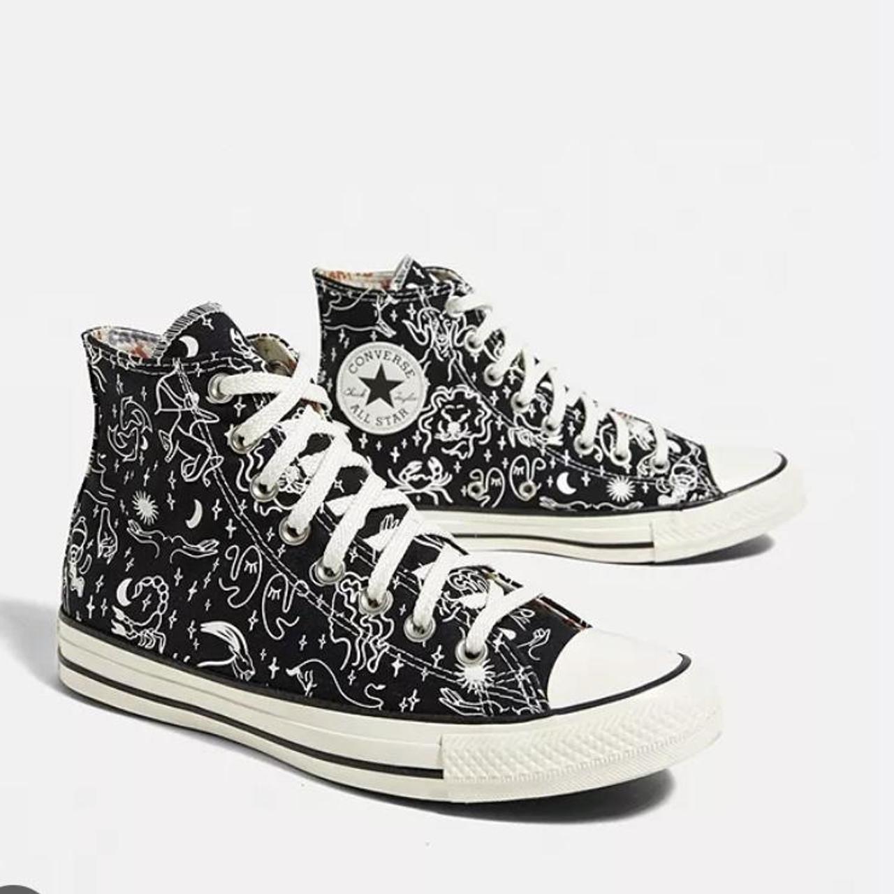 Black high top converse with an astrology star sign... - Depop