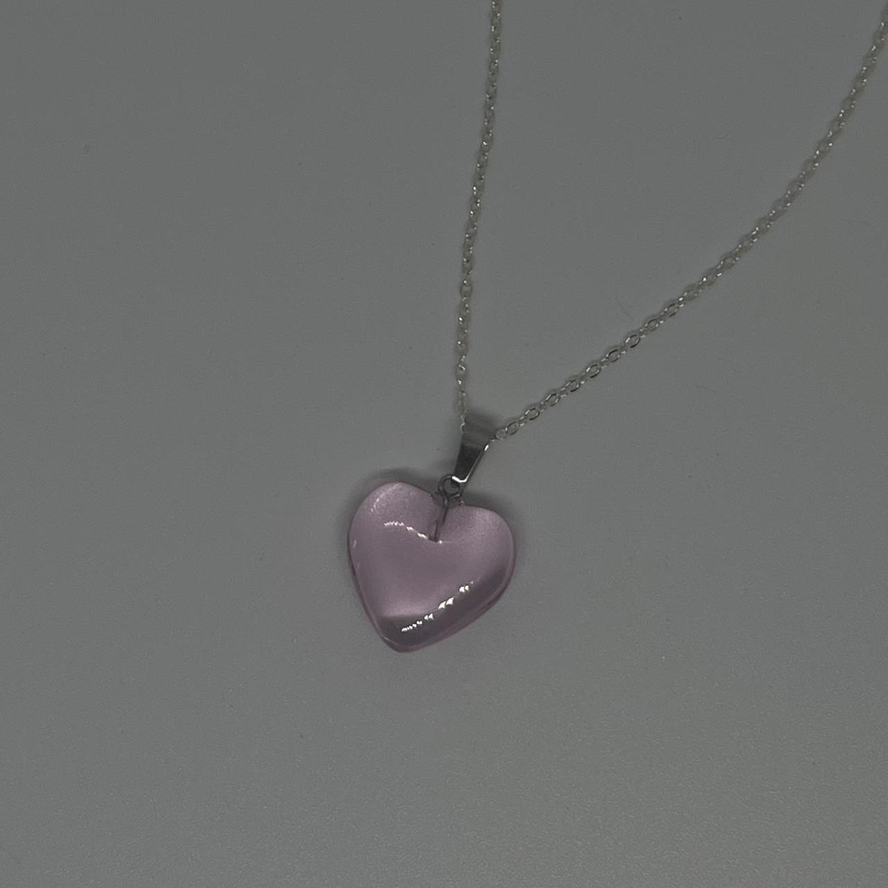 Handmade pink heart pendant necklace with 19 inch... - Depop