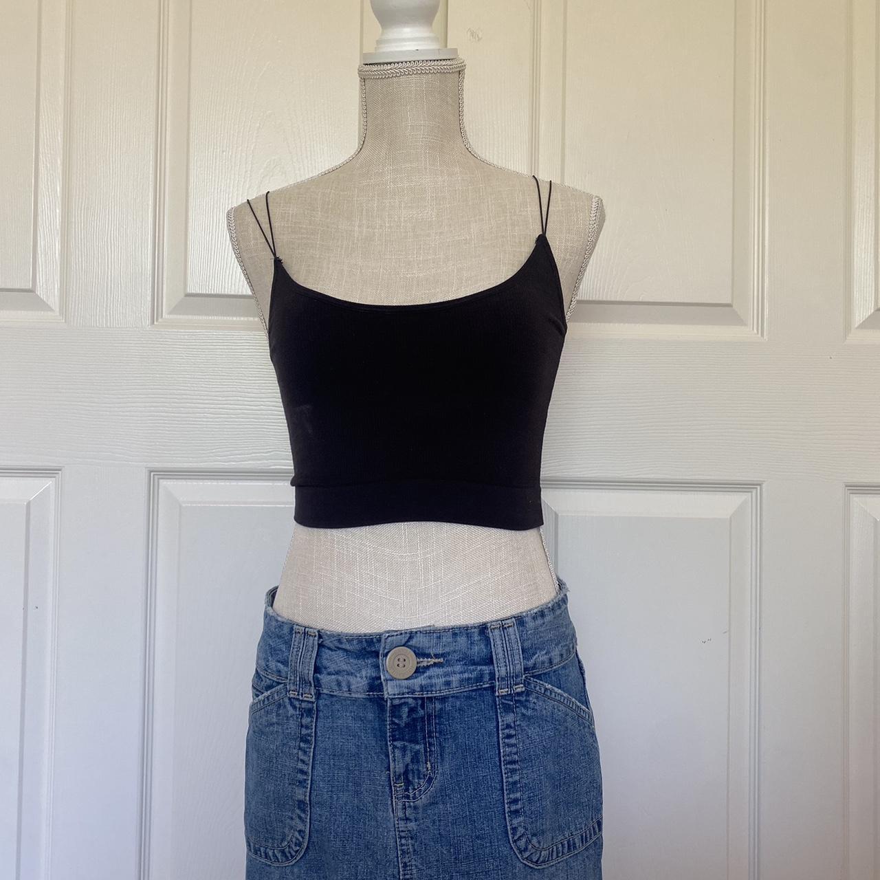 women’s sz : S black skinny strap cropped tight... - Depop
