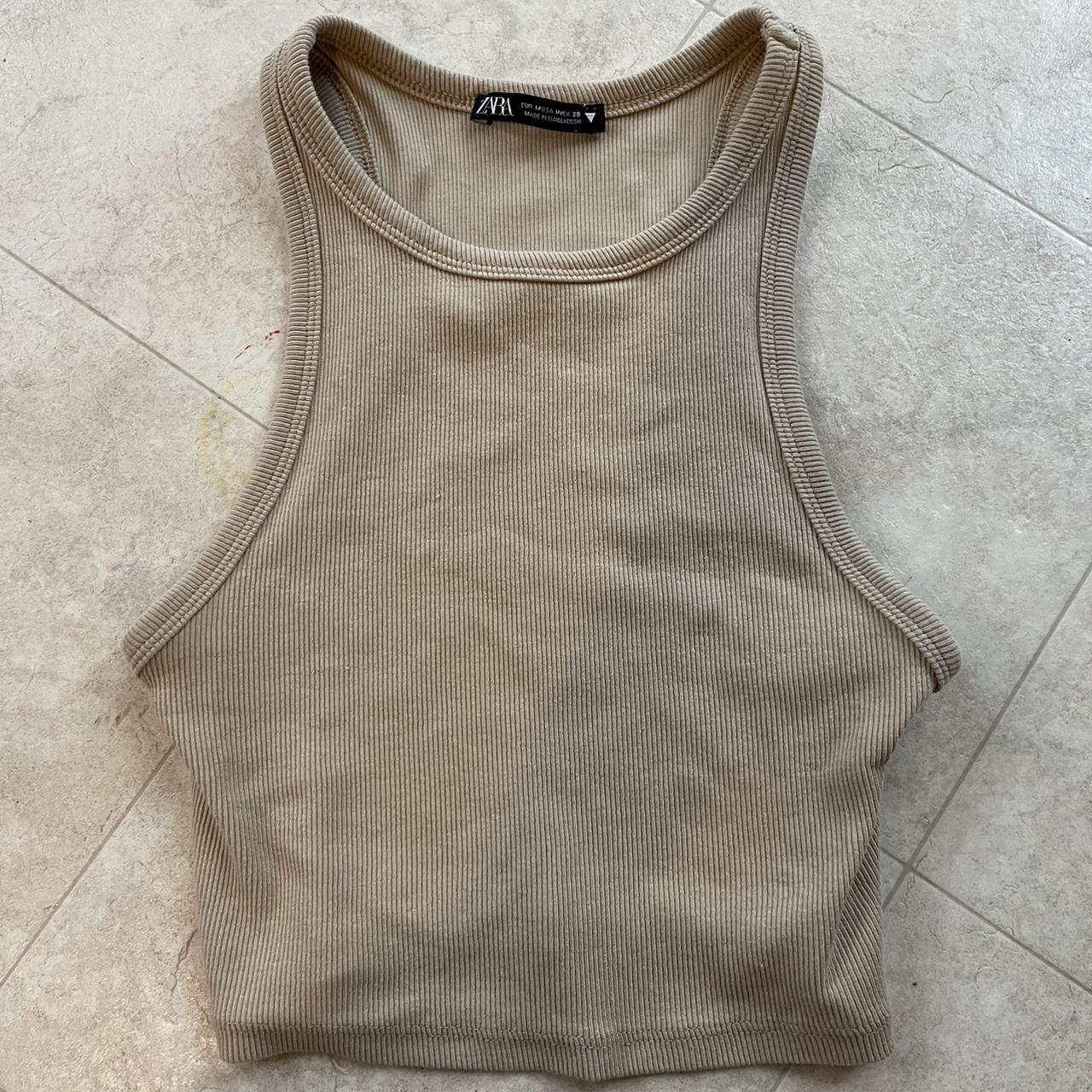 Zara Women's Tan Crop-top | Depop