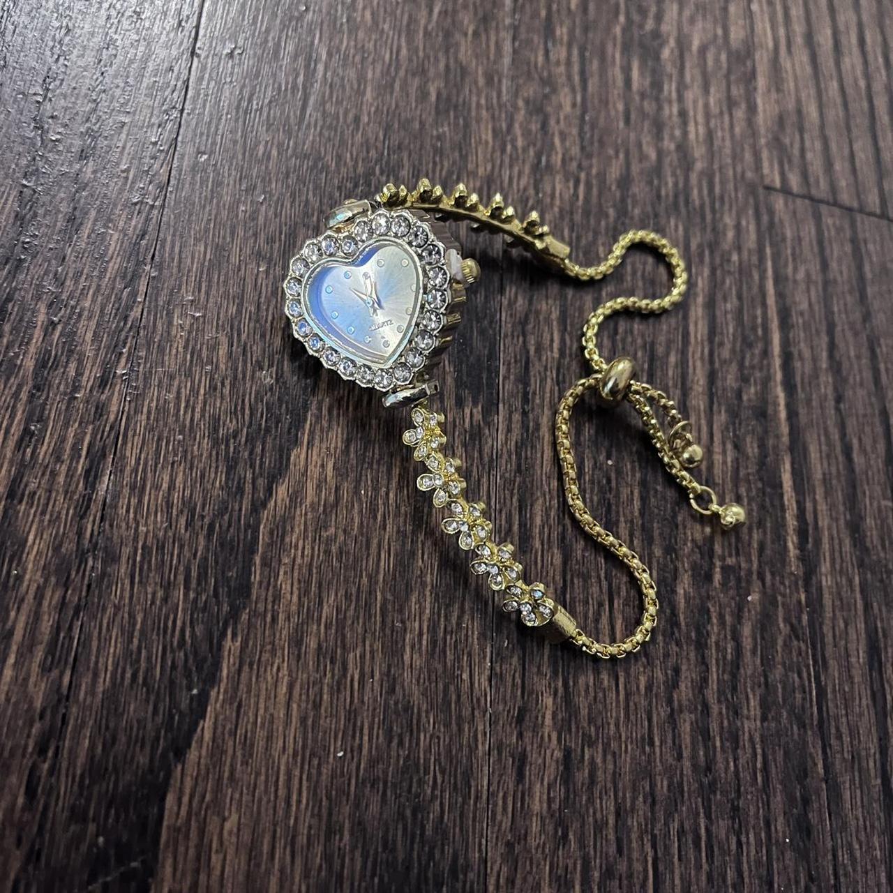 Gold heart watch with rhinestones watch #heartwatch... - Depop