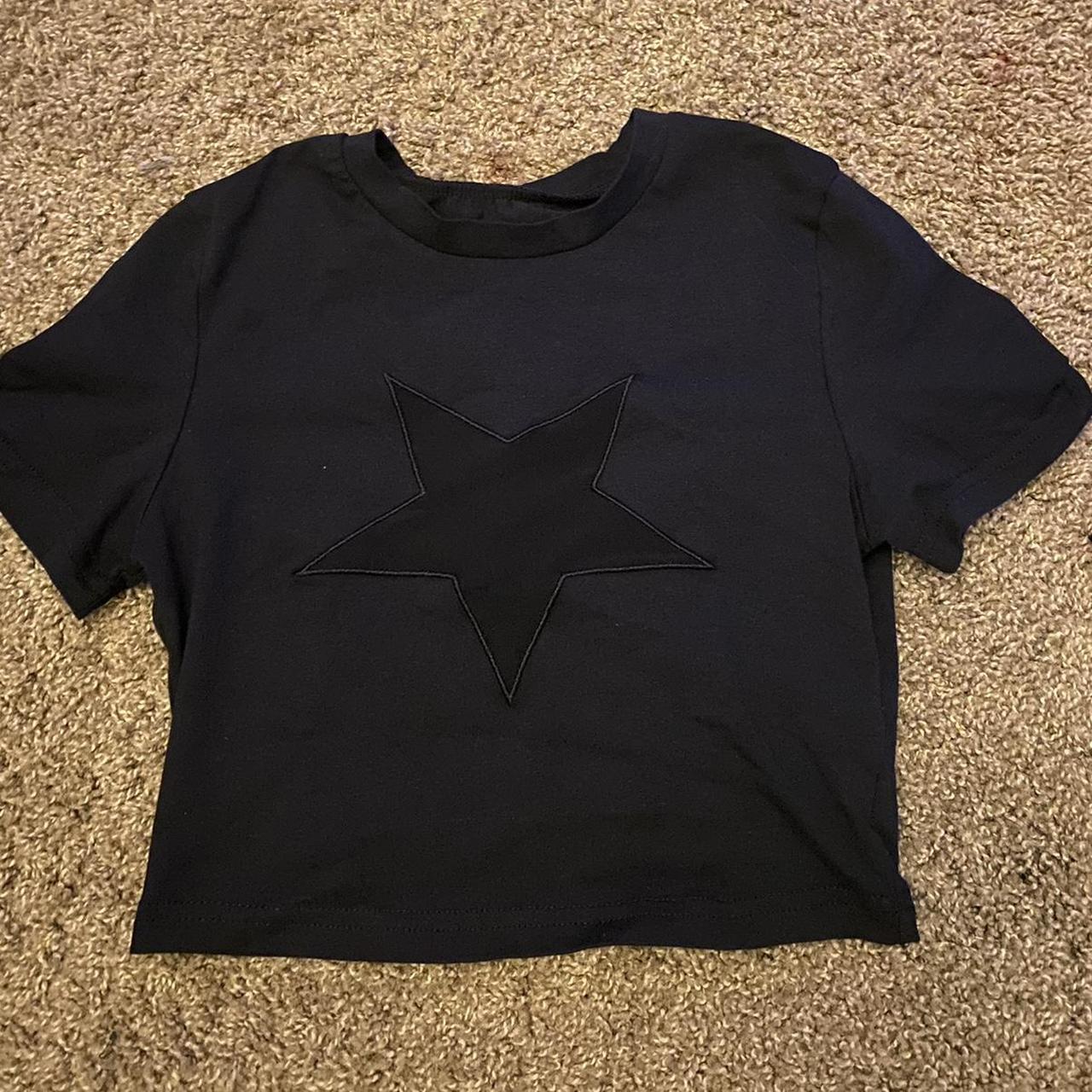 Black mesh star crop top the star part is see... - Depop