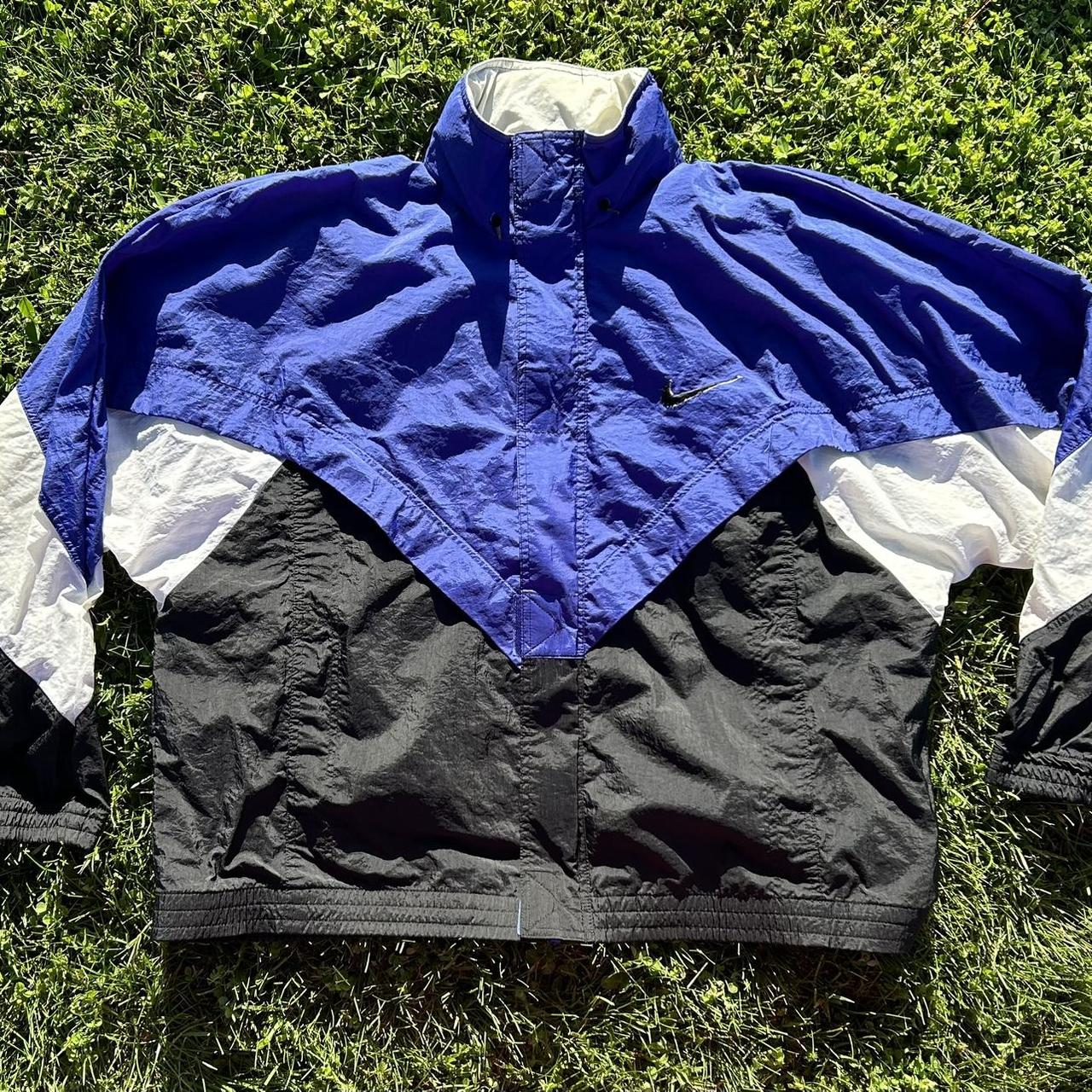 90s Blue and Black Nike Color-block Windbreaker... - Depop