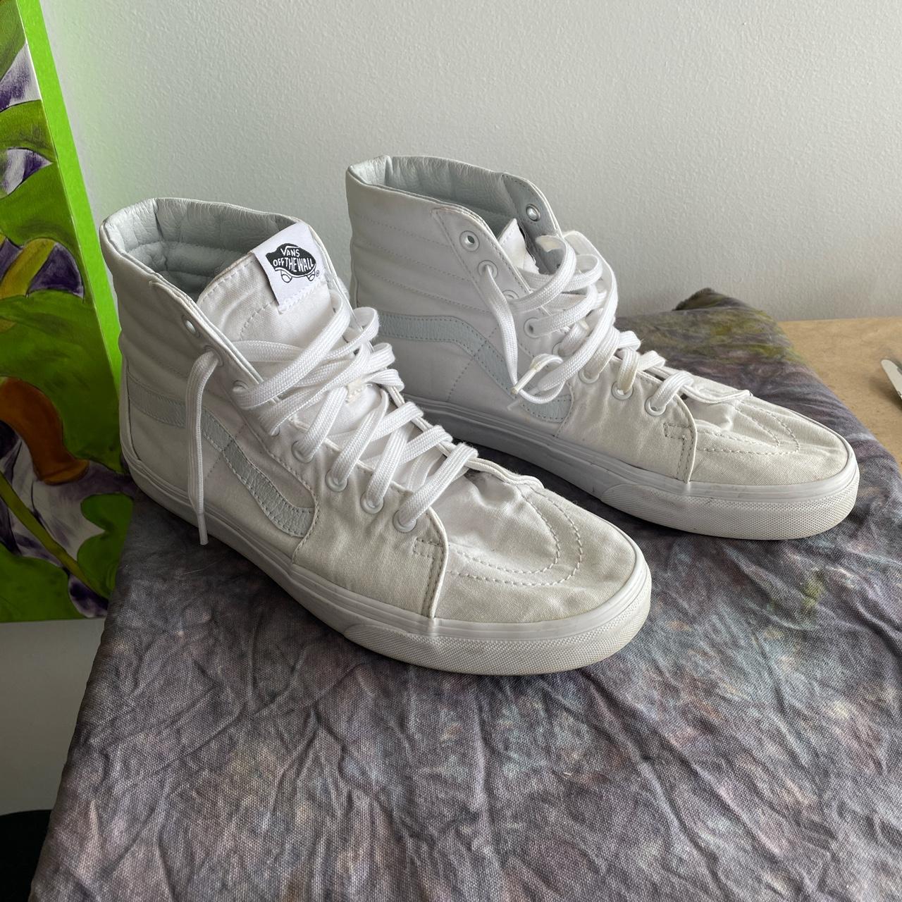 Pair of All white Hi Top Vans size 10. Great shoes... - Depop
