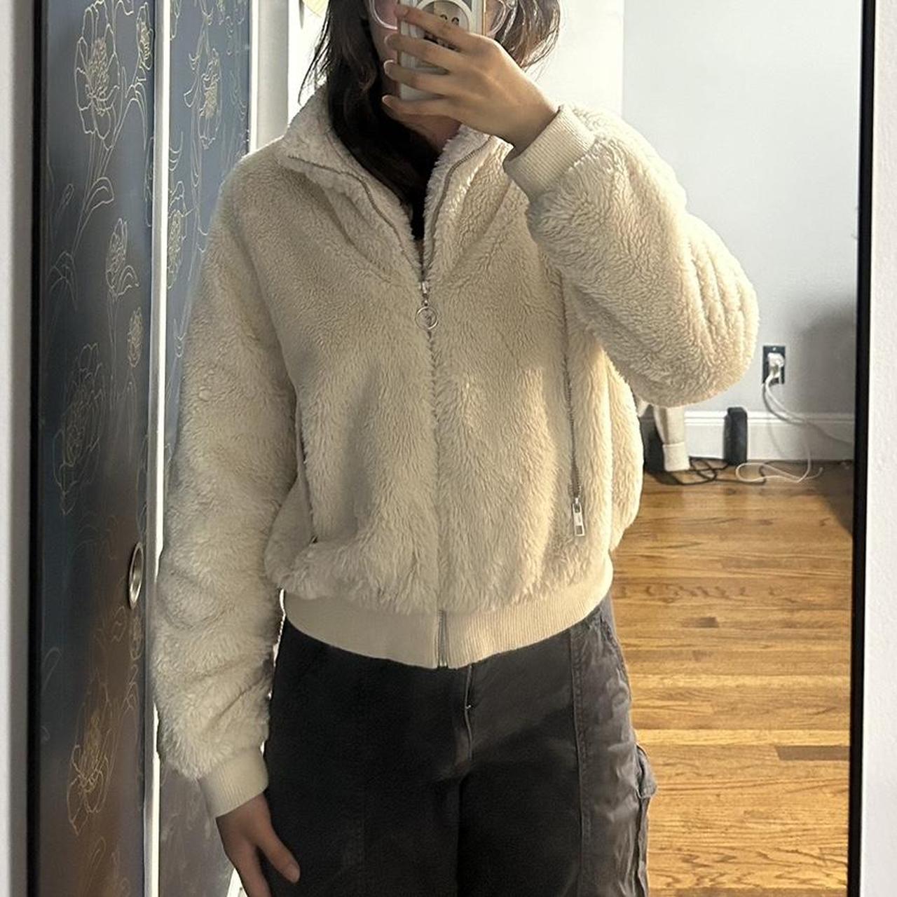 Cream fuzzy jacket! Fuzz is still soft and actually... - Depop