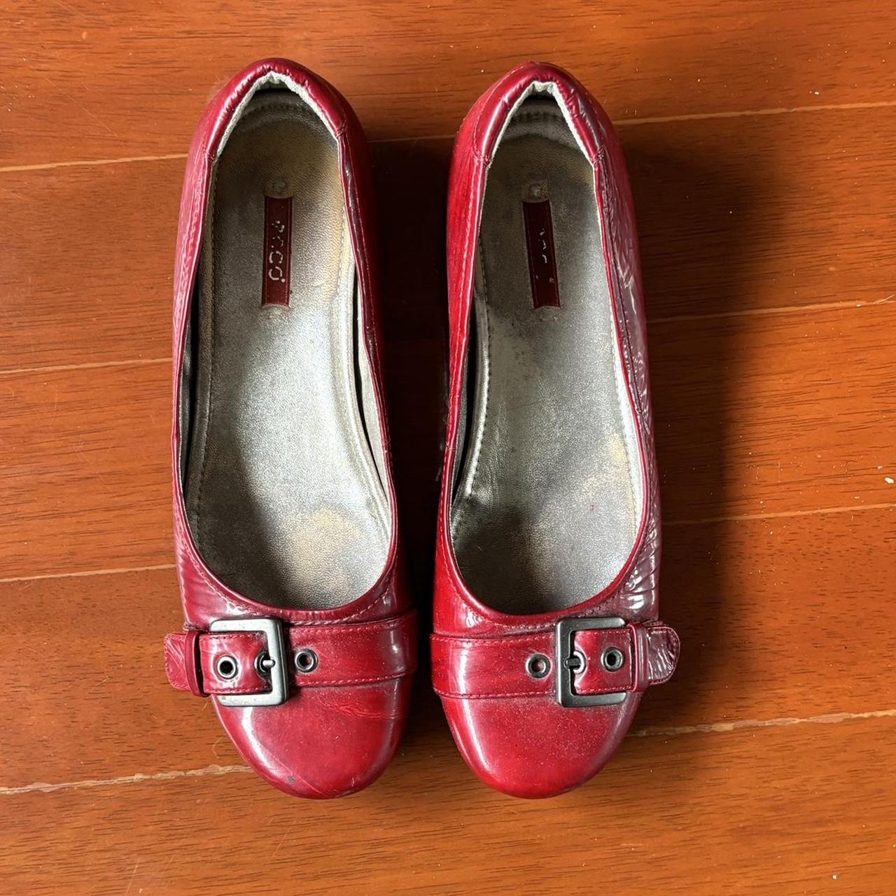 cute little ruby red buckle ballet flats - Depop