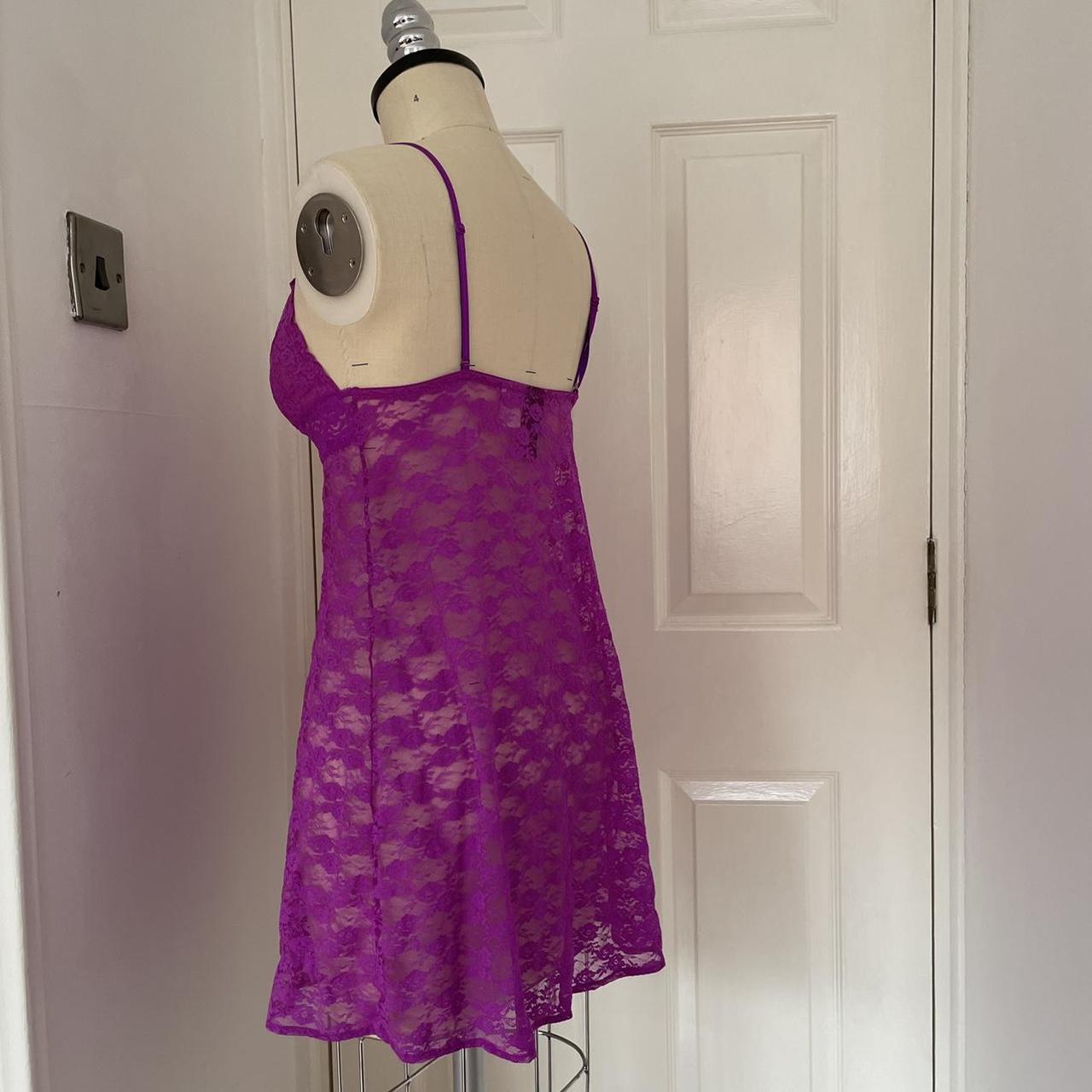 Purple lace mesh mini dress / lingerie dress / night... - Depop