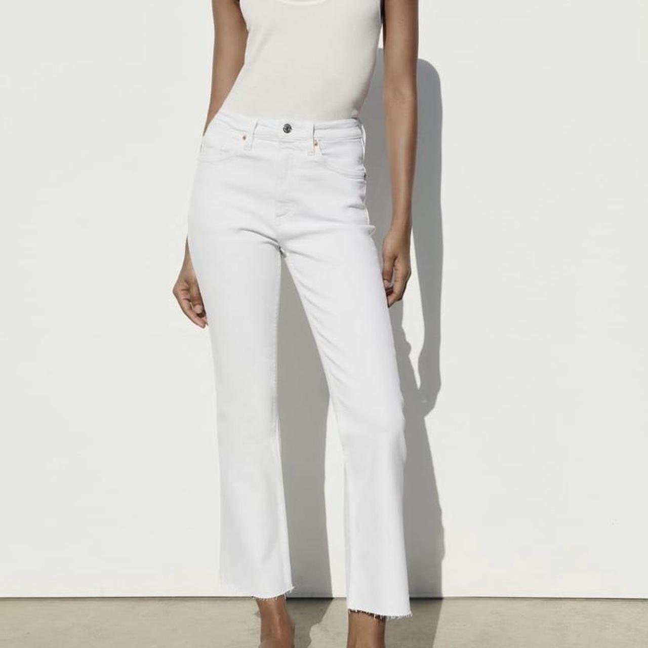 Zara white mid rise flared jeans Size 8 Worn once - Depop