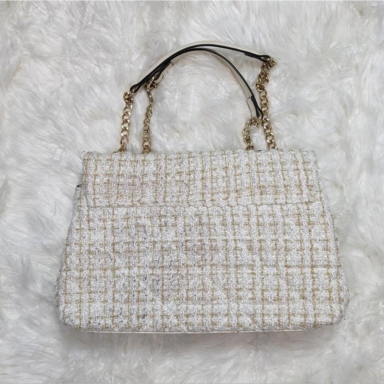 Steve Madden Cream and Gold Bledger Tweed Envelope... | Depop
