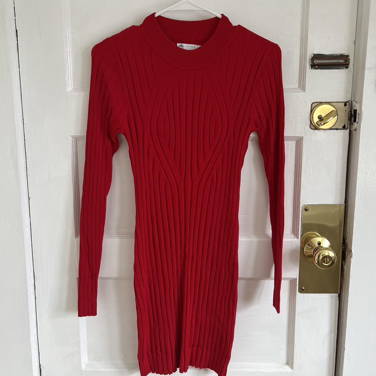 Red ribbed knit mini dress Never worn but took tags... - Depop