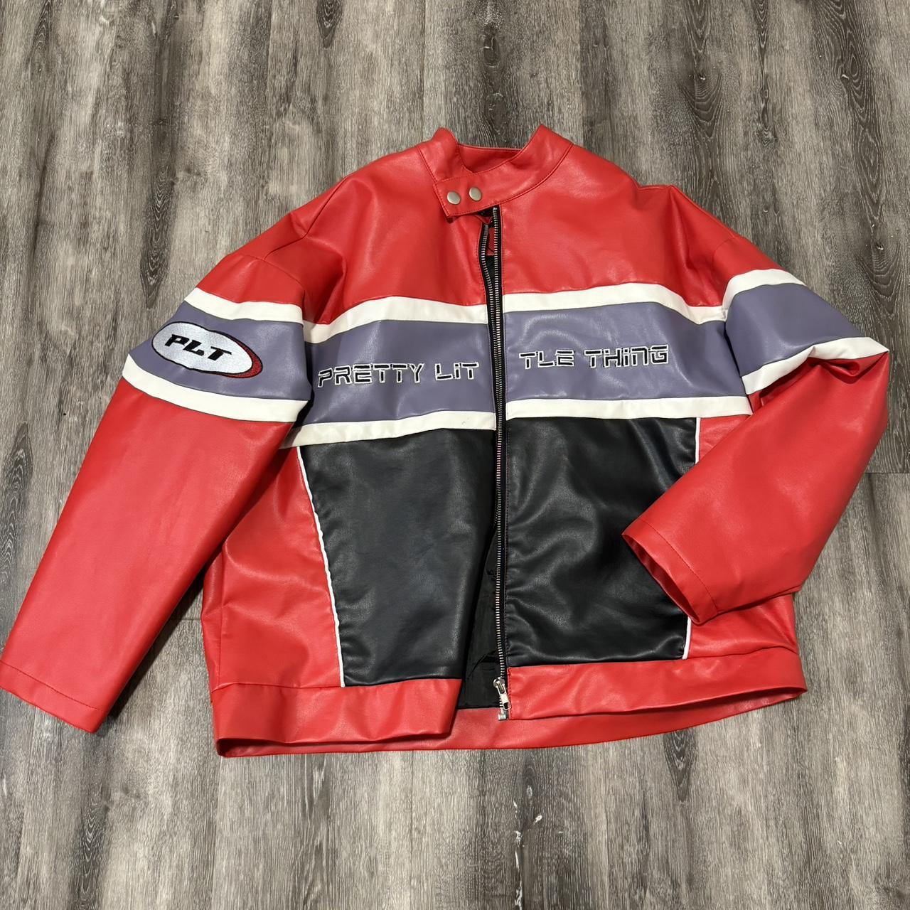 PLT red racer Jacket worn ONCE US size 4 leather... - Depop