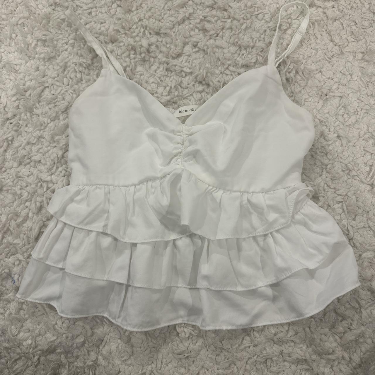 White ruffle top with adjustable straps from idem ditto - Depop