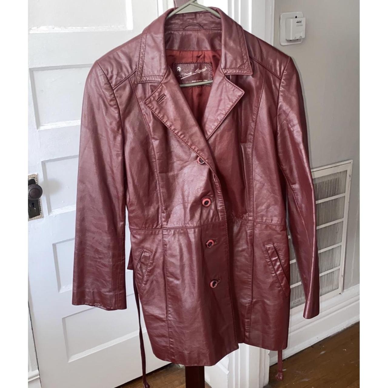 Lovely Cherry Wine Red Leather Trench Coat!! Lots... - Depop