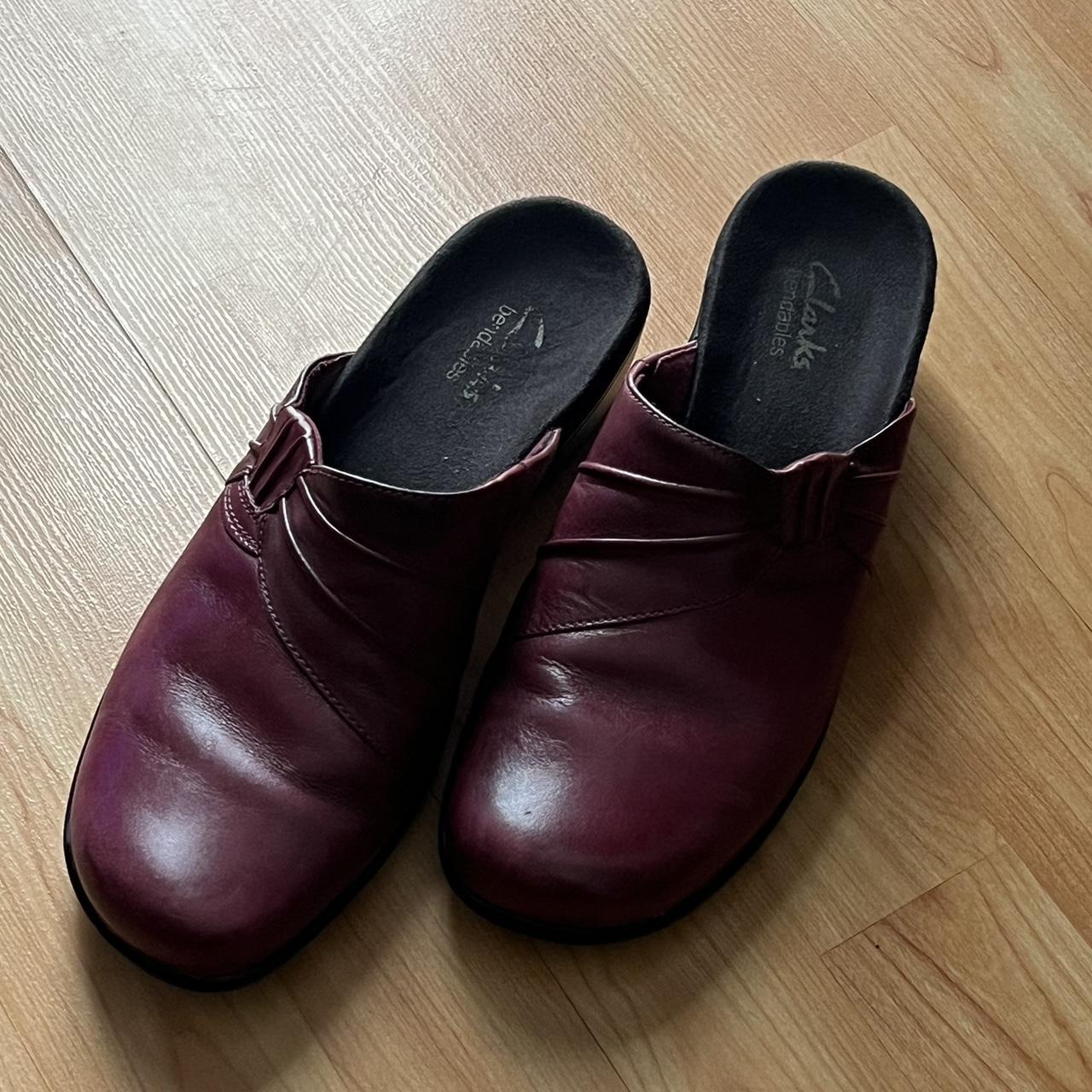 Clarks Bendables Women's Burgundy Lexi Redwood Clog... - Depop