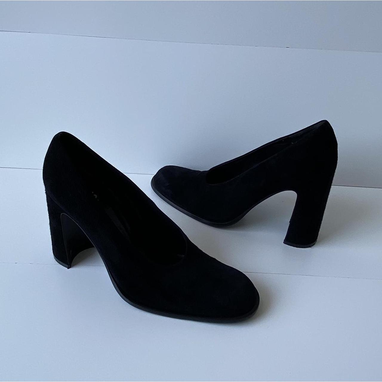 Elegant black suede blocky/ chunky heels by VS... - Depop