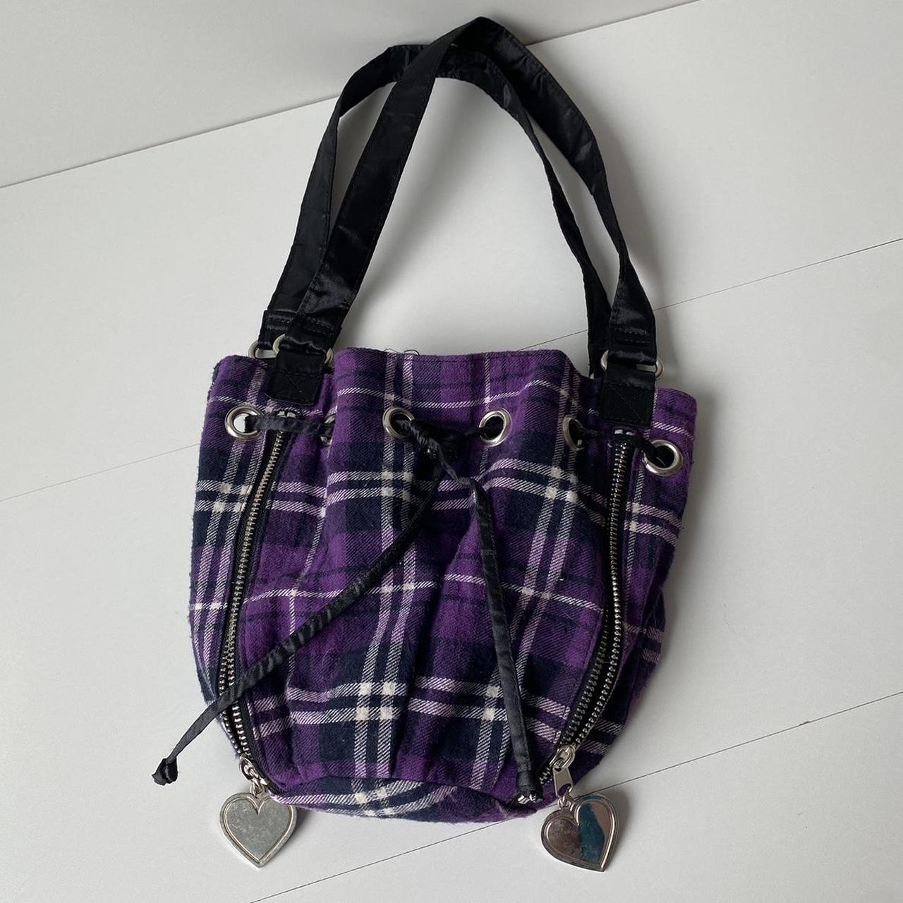 Mallgoth grunge punk rocker chick purple plaid cargo... - Depop