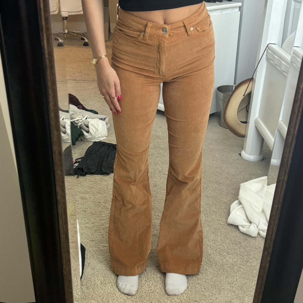 Brown cargo flare pants, super stretchy. - Depop