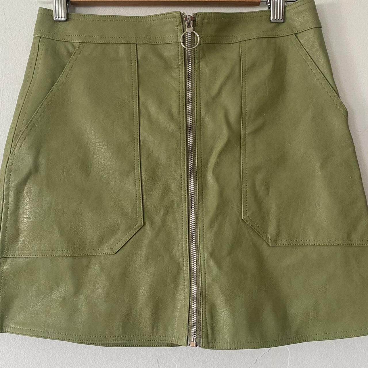 Vintage green pleather skirt! Super flattering high... - Depop