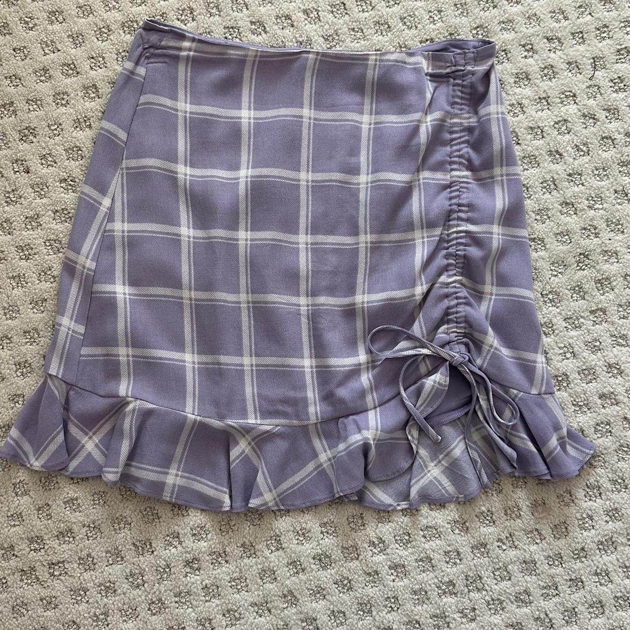 purple + white striped mini skirt ruffles on the... - Depop