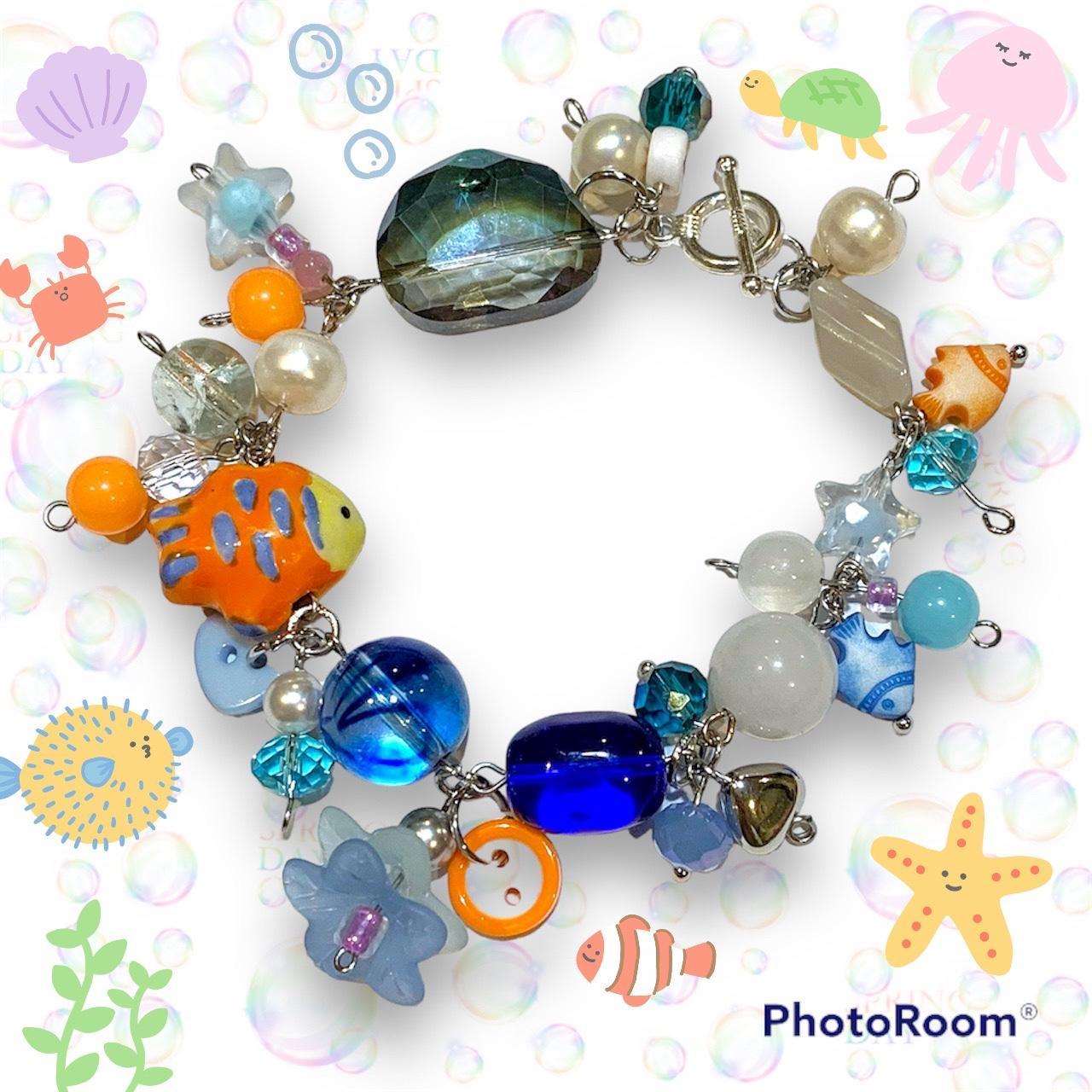 mini aquarium cluttercore beaded bracelet ☆ blue,... - Depop