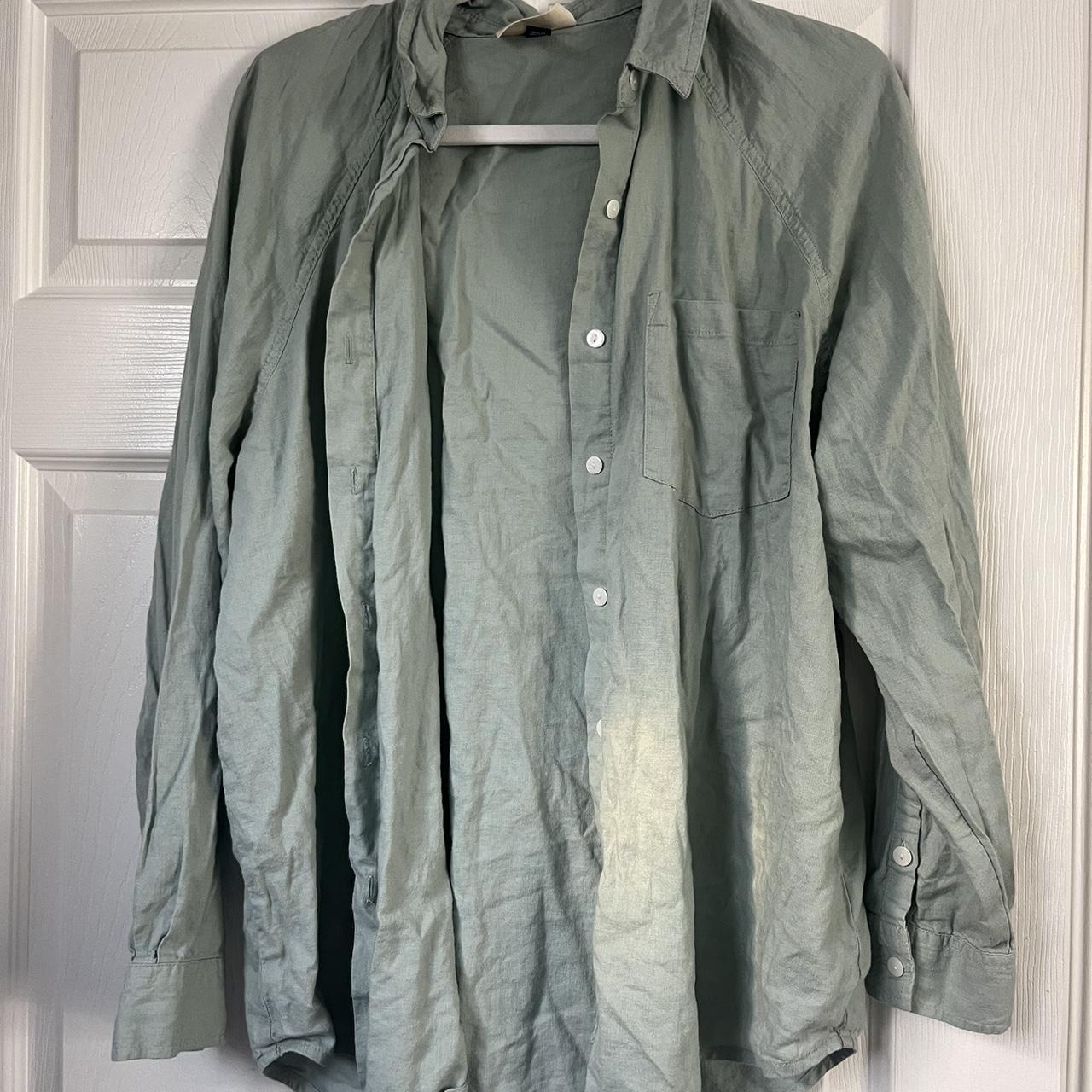 mint green linen button up - Depop