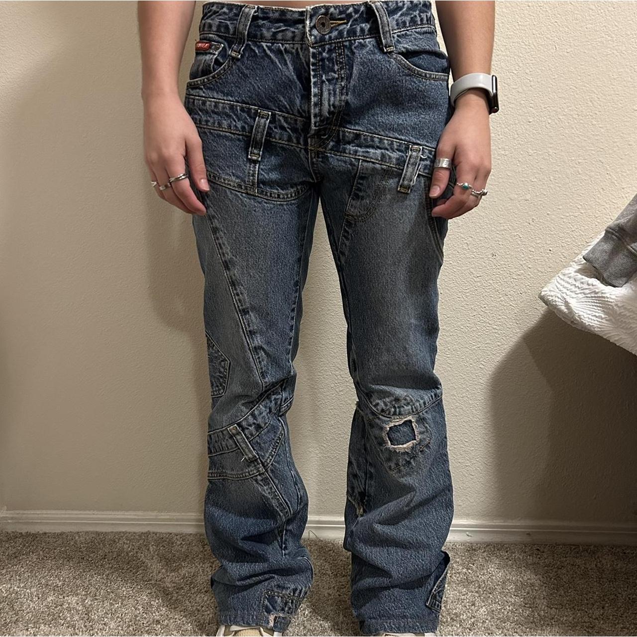 RT&Tale low rise patchwork jeans, super cool pockets... - Depop