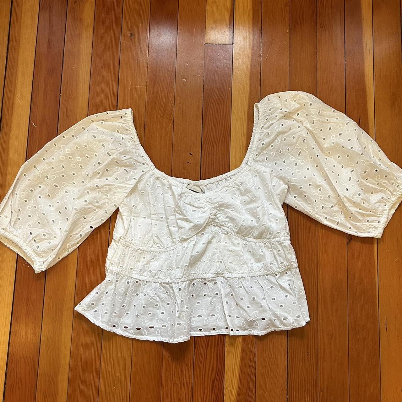 Frilly top So cute never worn #whitetop #blouse... - Depop